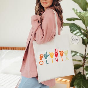 Personalized Sign Language Bag, Hand Sign Tote Bag, ASL Teacher Gift ...