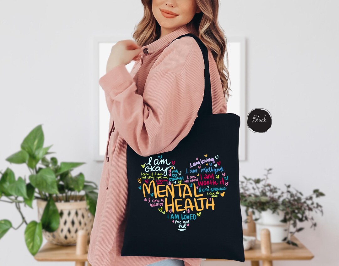 Mental Health Tote Bag, Heart Tote Bag, Mental Health Gift, Positive ...
