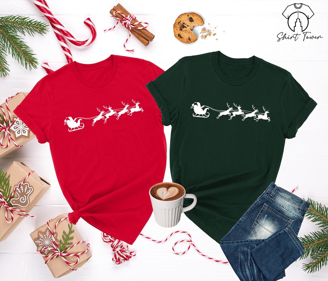 Santa and Reindeer Shirtsanta Sleigh Shirtreindeer Christmas - Etsy