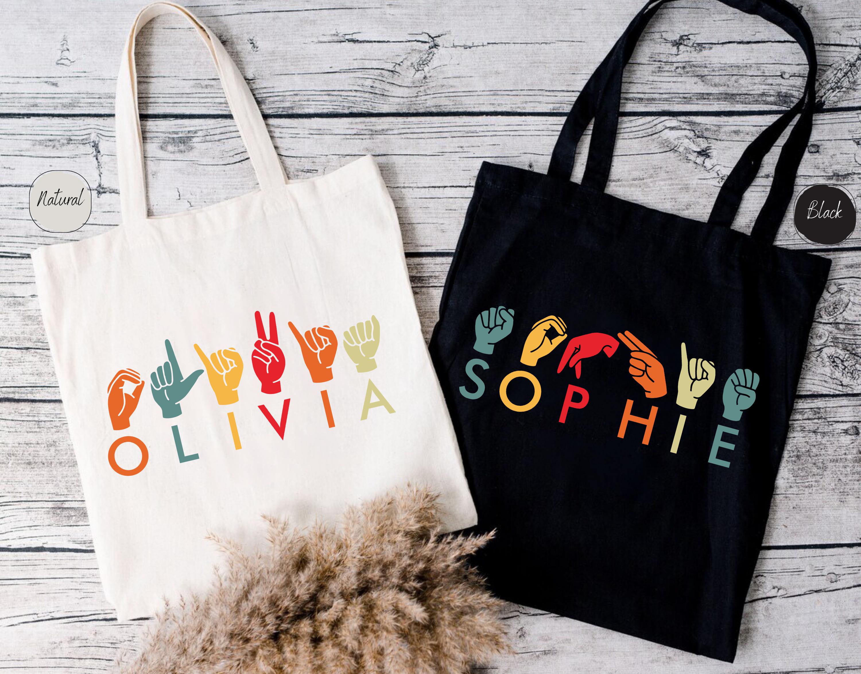 Personalized Sign Language Bag, Hand Sign Tote Bag, ASL Teacher Gift ...