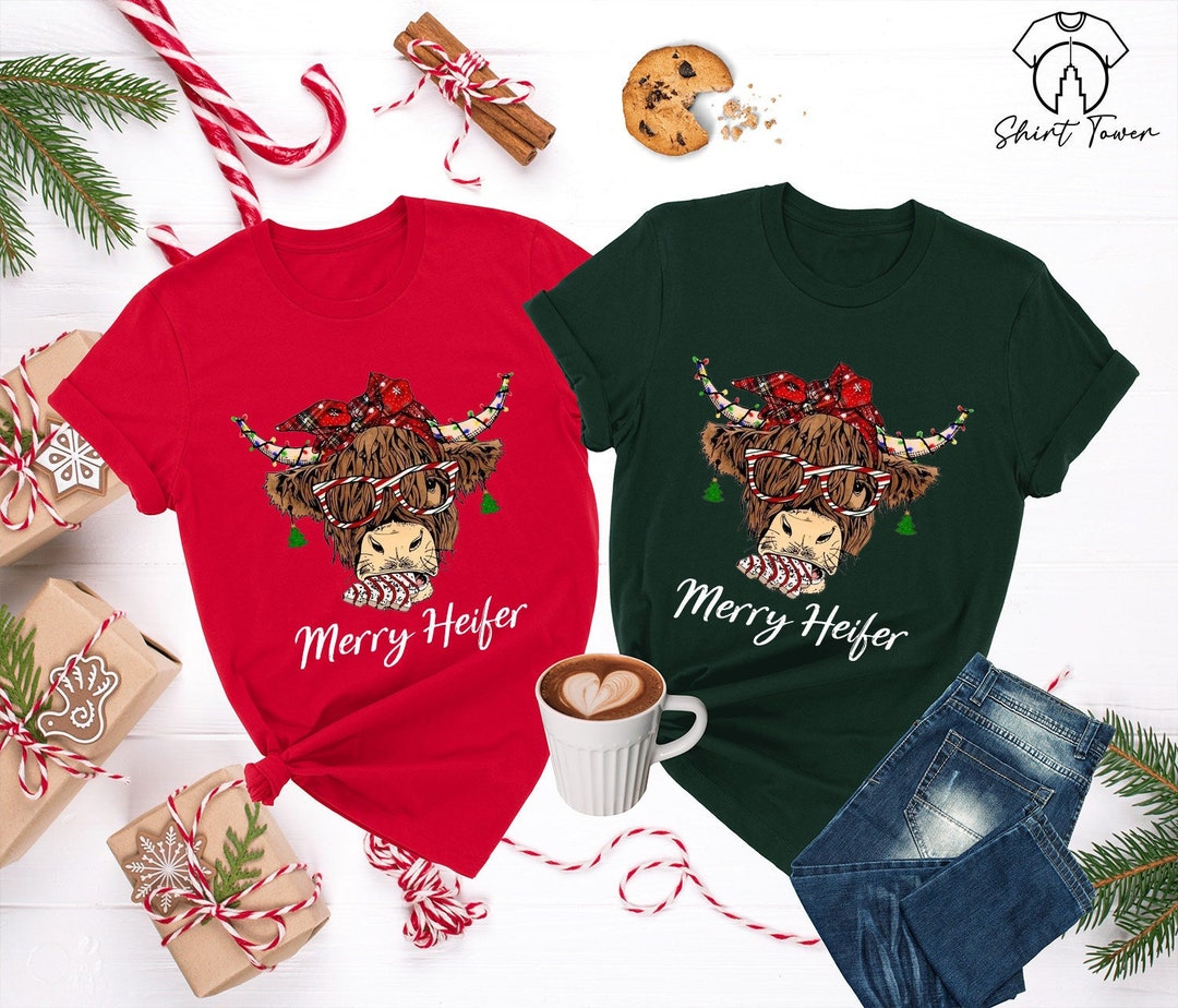 Merry Heifer Shirt, Christmas Cow Shirt, Western Christmas Shirt ...