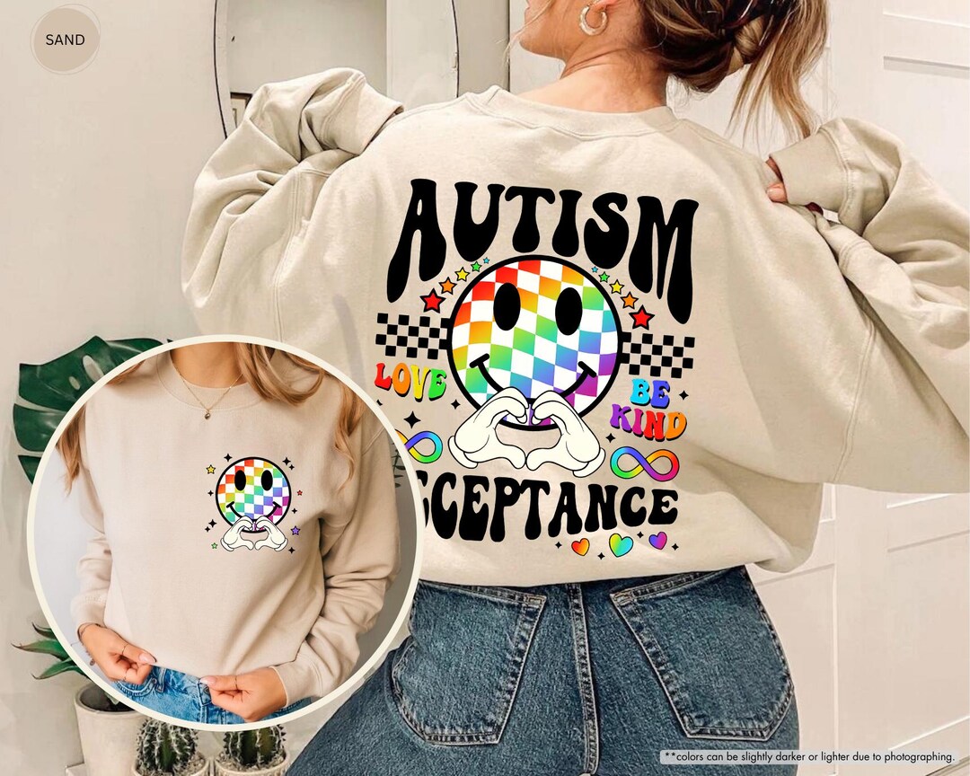 Autism Smiley Face Sweatshirt, Autism Acceptance Hoodie, Retro Autism ...