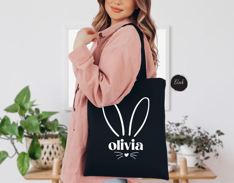 Personalized Easter Tote Bag, Custom Bunny Tote Bag, Easter Egg Hunt ...
