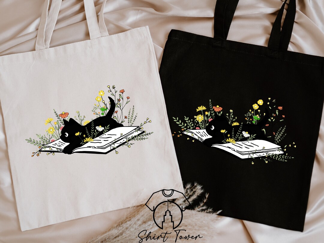 Cat Book Tote Bag, Book Lover Gift, Bookish Tote Bag, Canvas Tote Bag ...