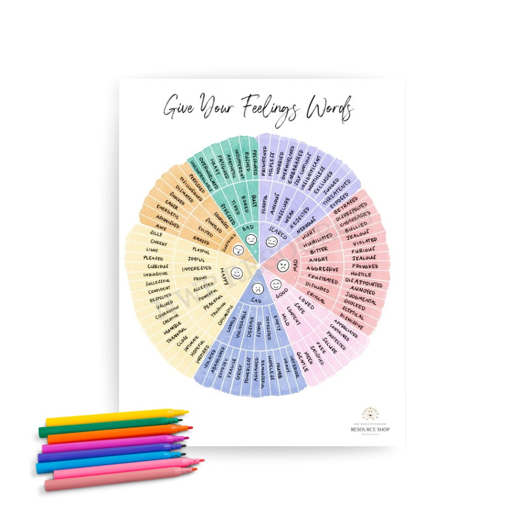 Watercolor Feelings Wheel Handout: Give Your Feelings Words - Etsy