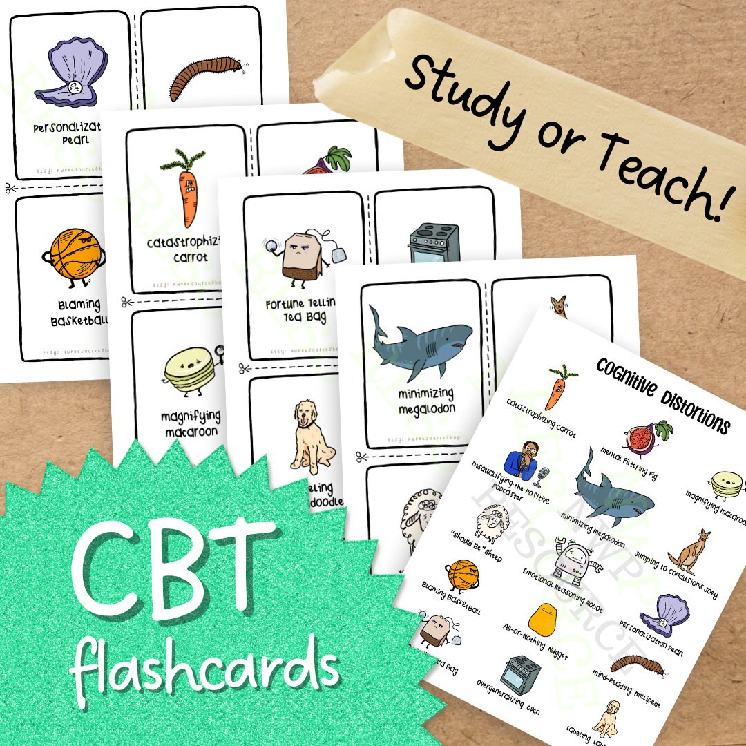 CBT Cognitive Distortions Flashcards, Silly Cartoon Printables (digital ...