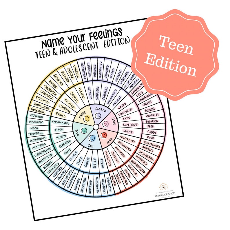 Name Your Feelings Wheel Handout: Teen and Adolescent Edition - Etsy