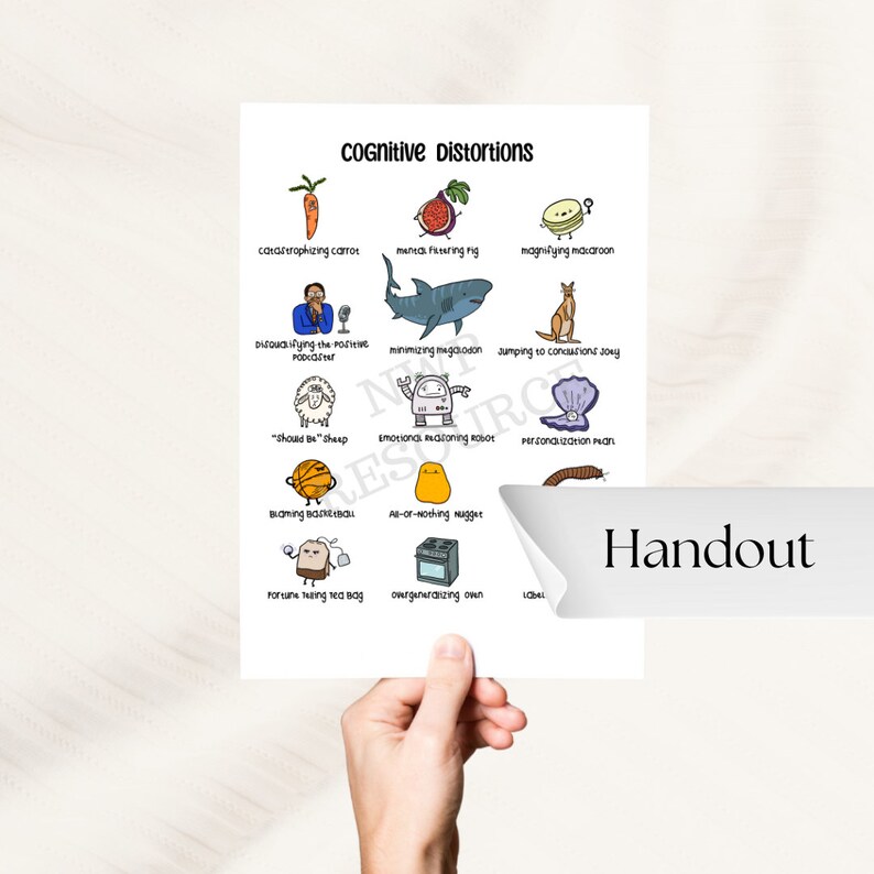Silly & Fun Cognitive Distrotions Printable (CBT Study Tool, Handout ...