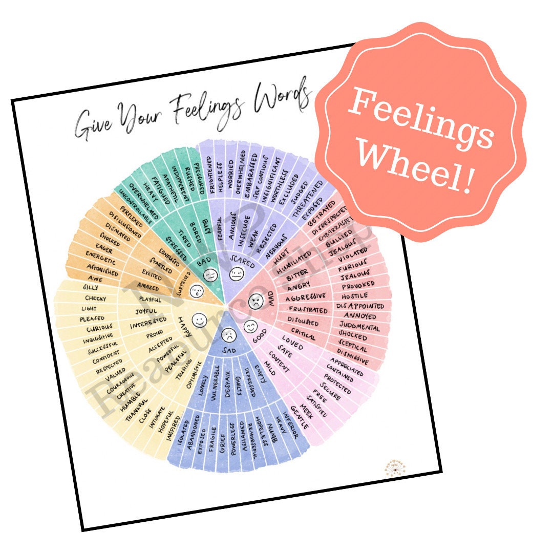 Watercolor Feelings Wheel Handout: Give Your Feelings Words - Etsy