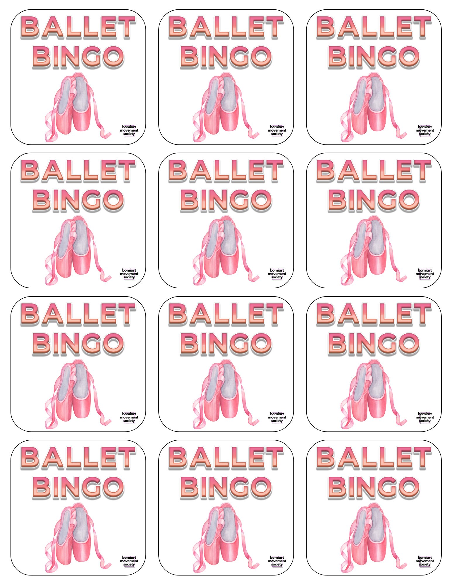 Ballet Bingo Game: Fun Dance Class Activity (printable PDF Download - Etsy