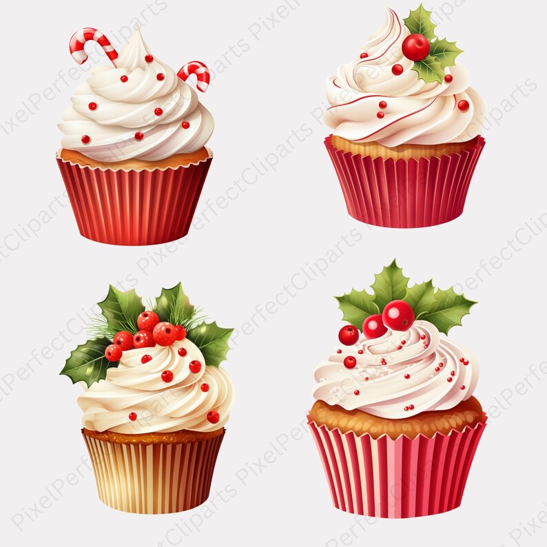 Christmas Cupcake Clipart PNG Pack of 12 Christmas Graphics Digital ...