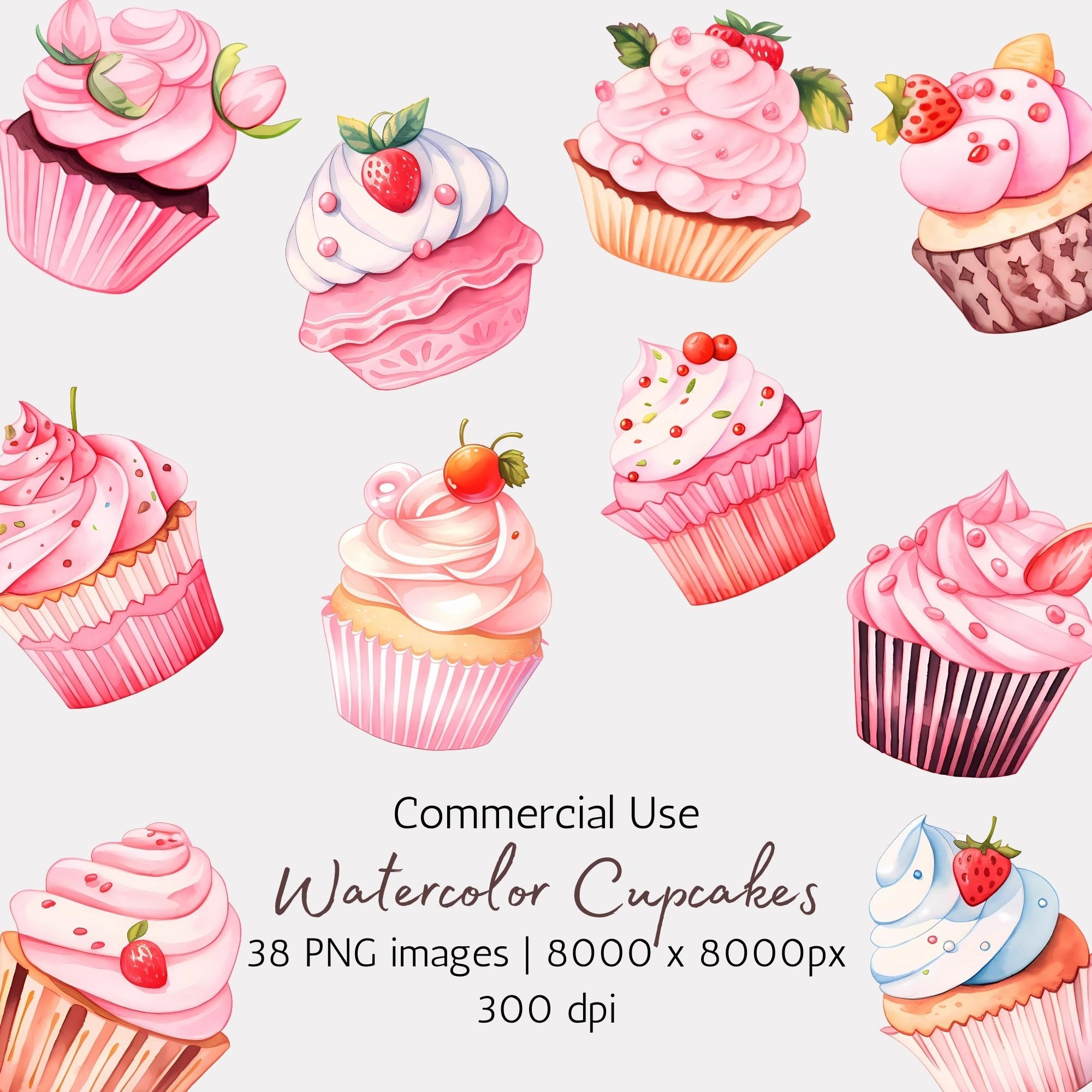 Watercolor Cupcake Clipart PNG Pack of 38 Transparent Background ...