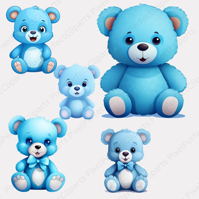 Cute Blue Teddy Clipart PNG Pack of 10 Transparent Background Gender ...