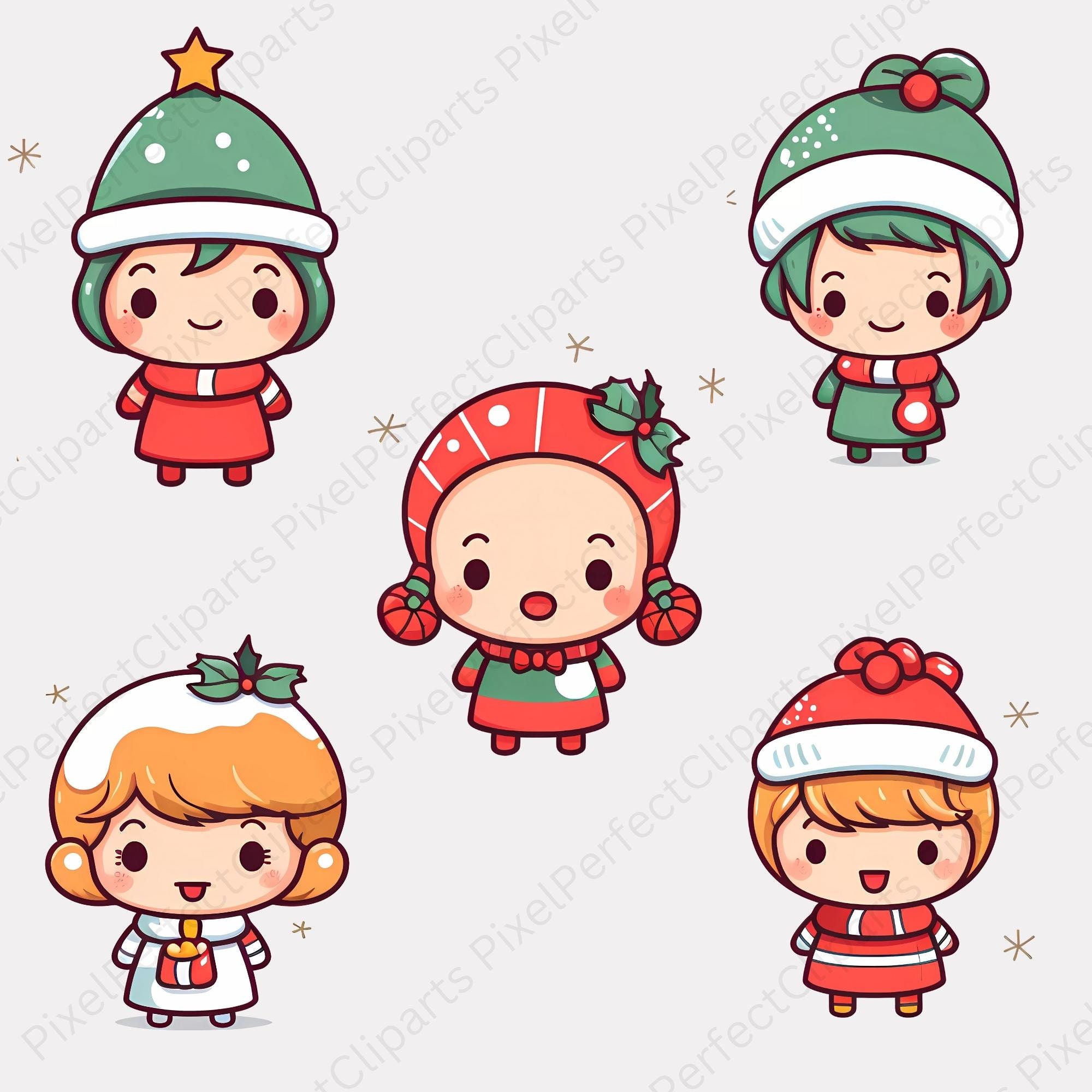 Cute Christmas Chibi Clipart PNG Pack of 10 Christmas Graphics - Etsy
