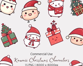 Cute Christmas Chibi Clipart PNG Pack of 10 Christmas Graphics ...