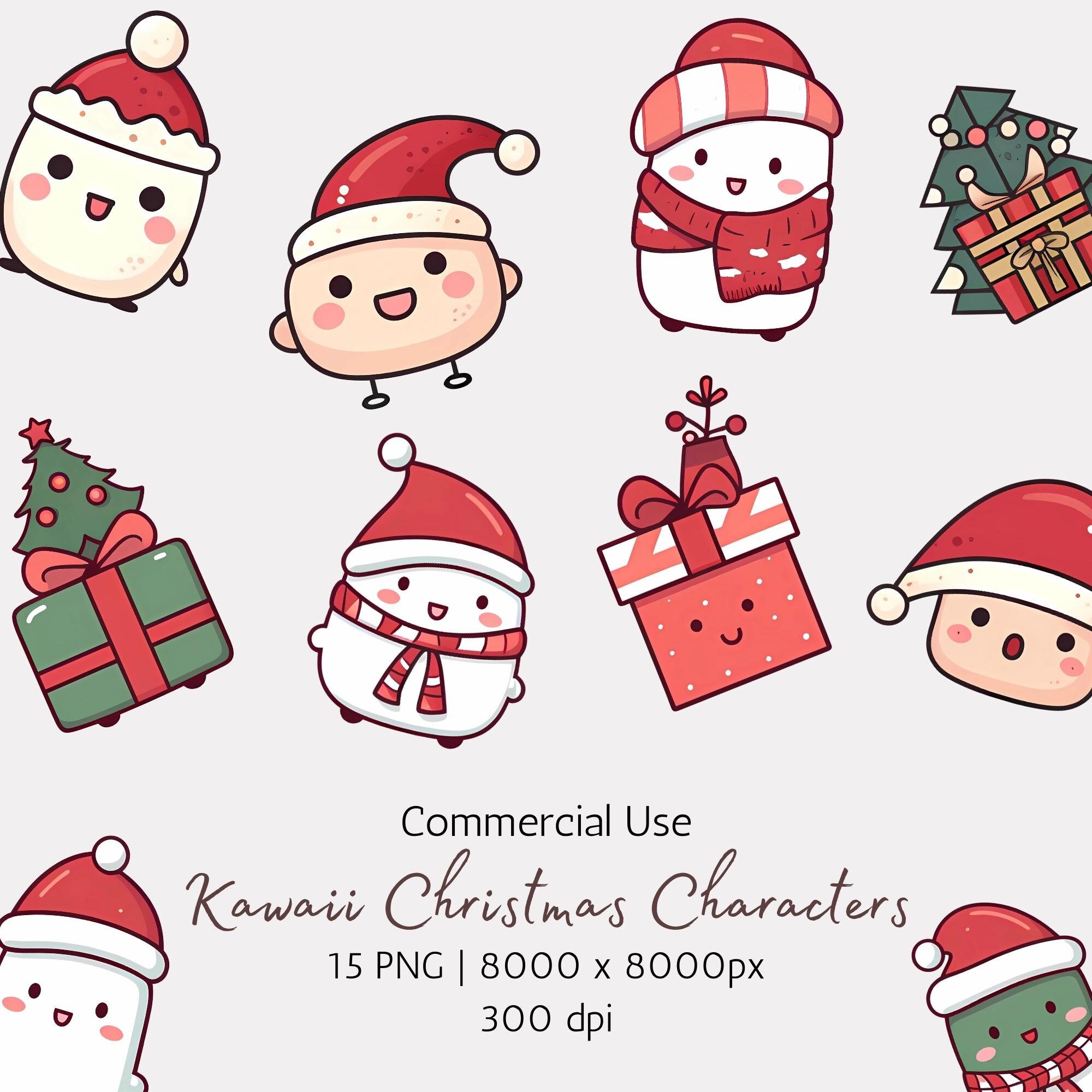 Cute Kawaii Christmas Characters Clipart PNG Pack of 15 Transparent ...