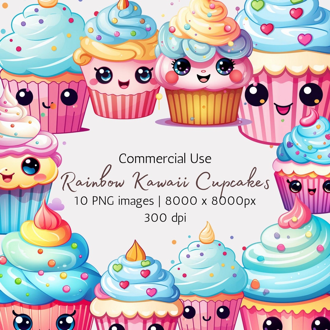 Cute Rainbow Cupcakes Clipart PNG Pack of 10 Transparent Background ...