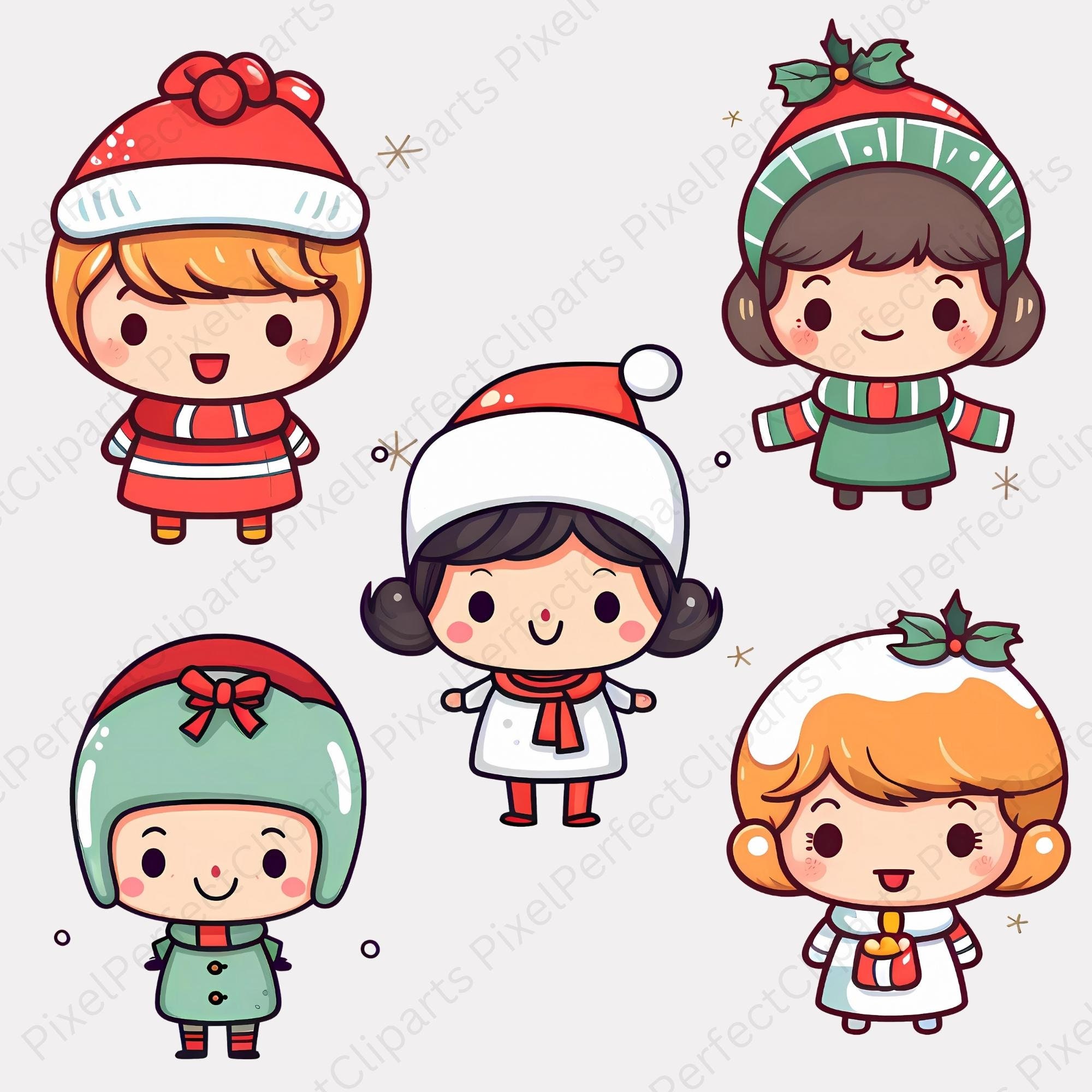 Cute Christmas Chibi Clipart PNG Pack of 10 Christmas Graphics ...