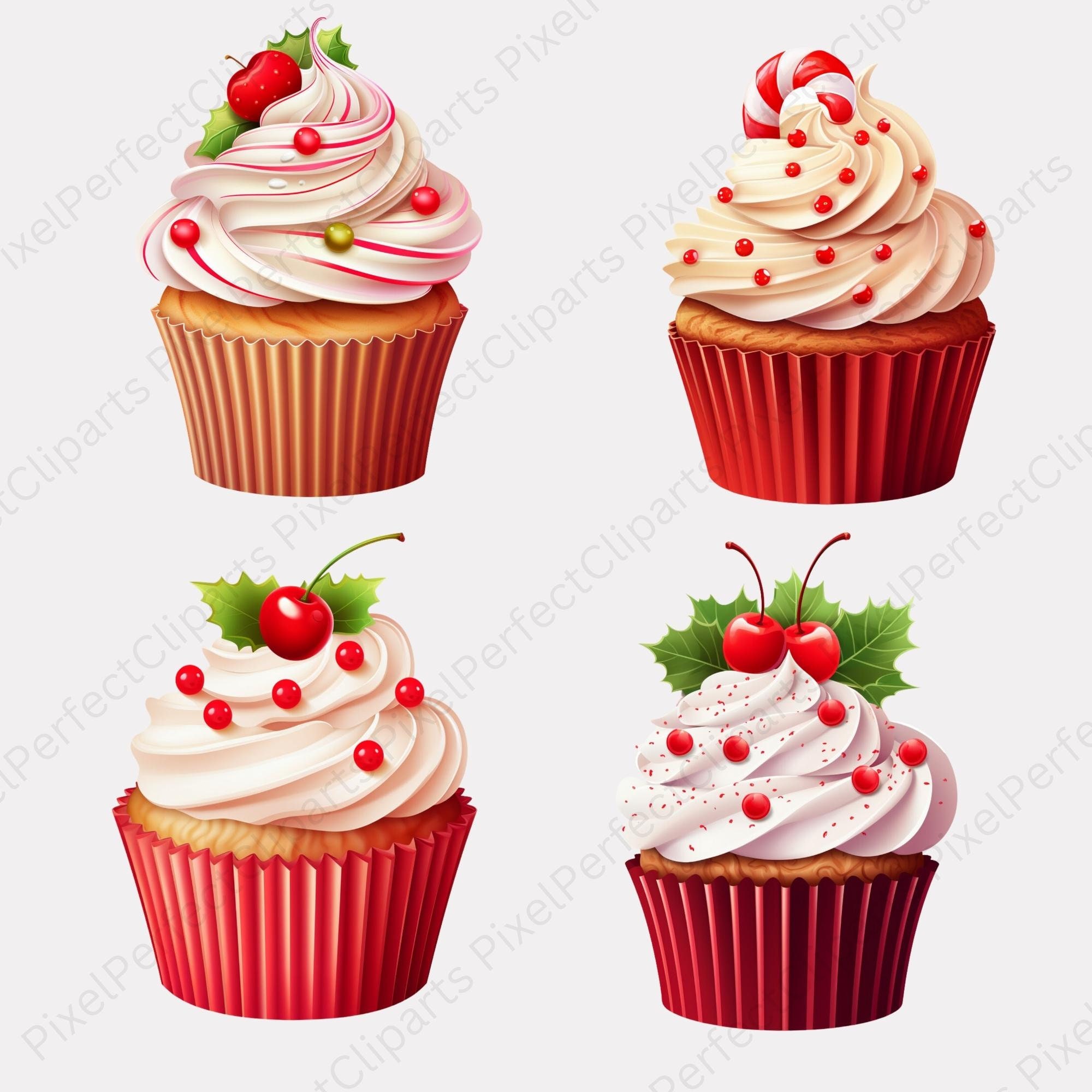 Christmas Cupcake Clipart PNG Pack of 12 Christmas Graphics Digital ...