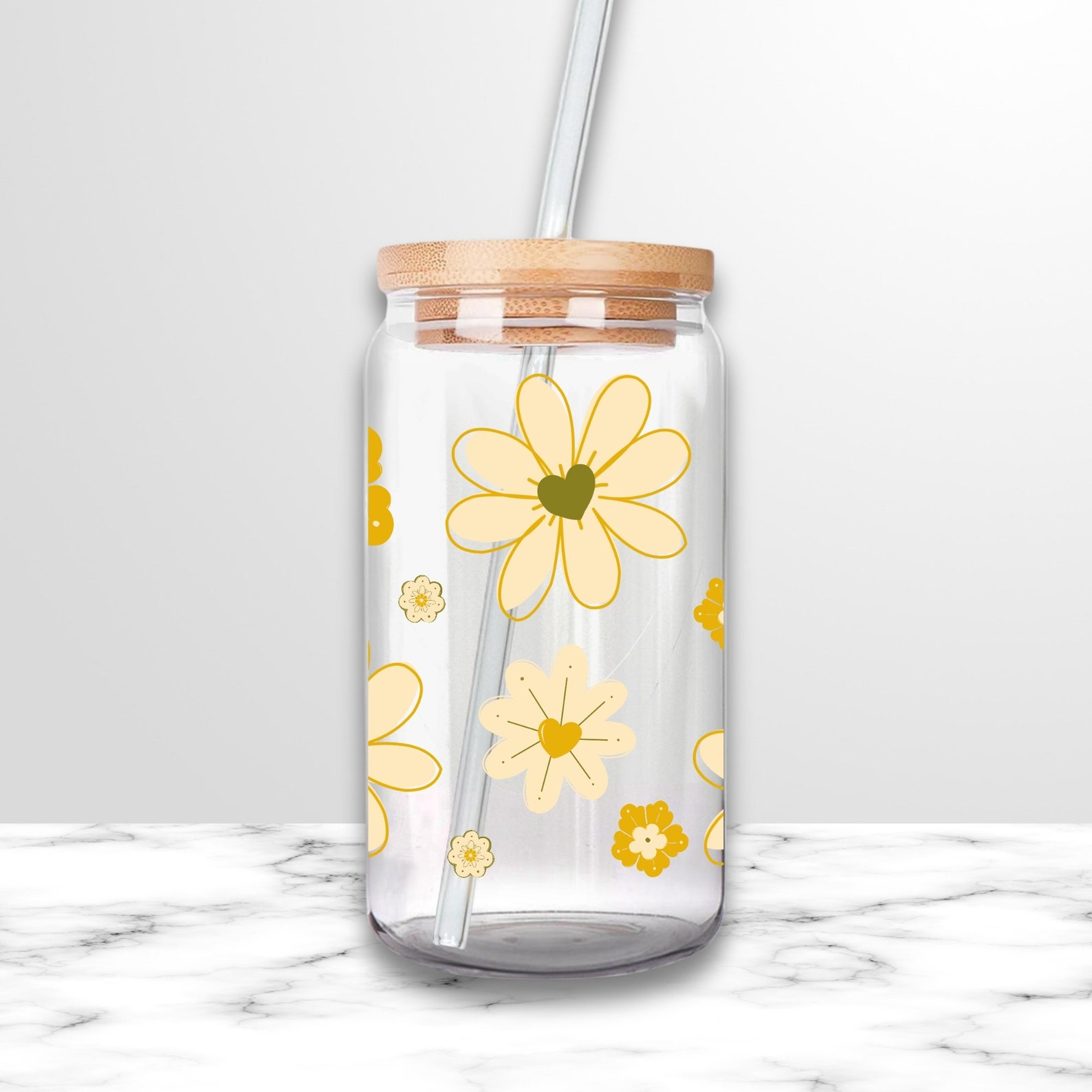 Flower Libbey Glass Wrap, 16 Oz Glass Can Wrap PNG, Glass Tumbler Wrap, Glass Can Sublimation ...