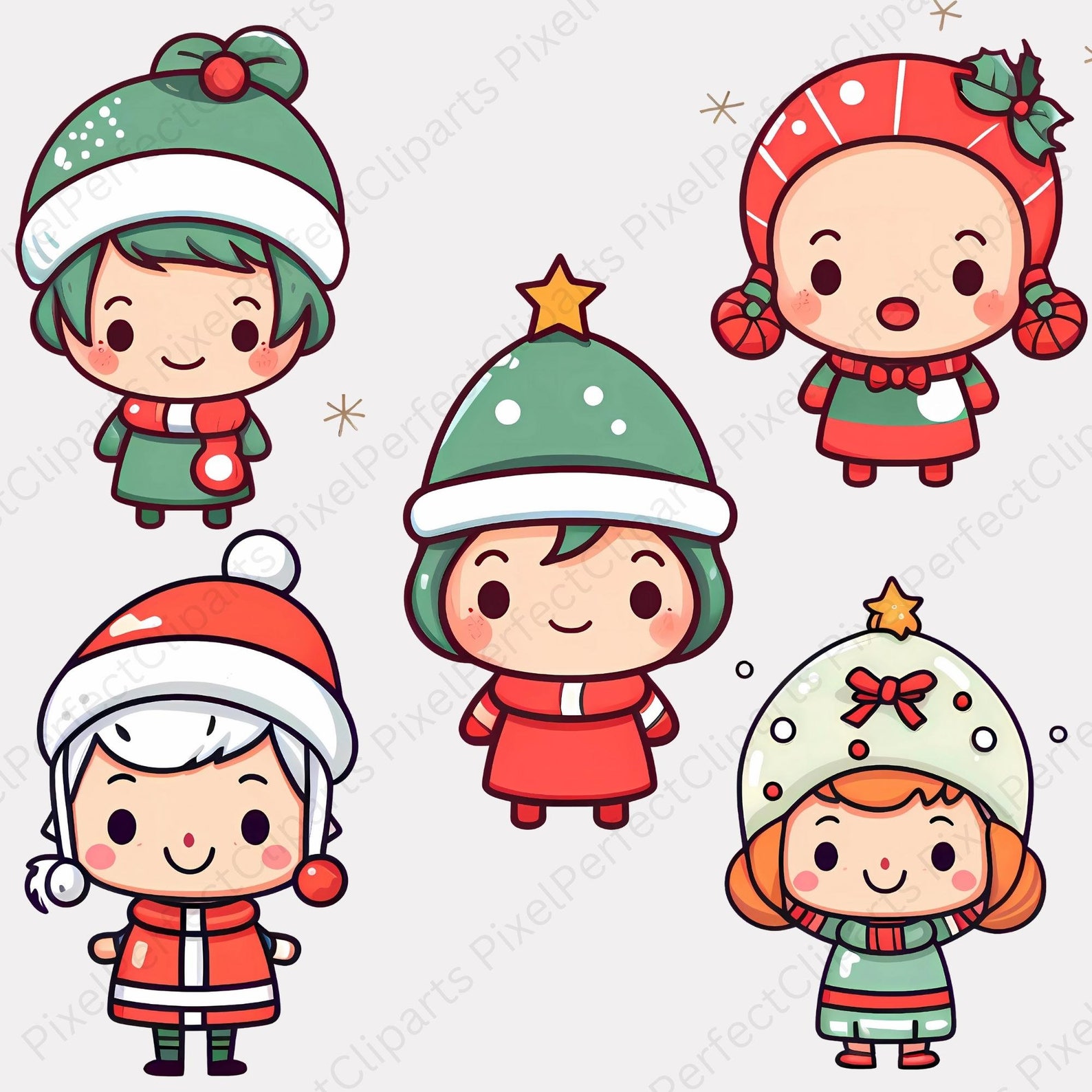 Cute Christmas Chibi Clipart PNG Pack of 10 Christmas Graphics ...