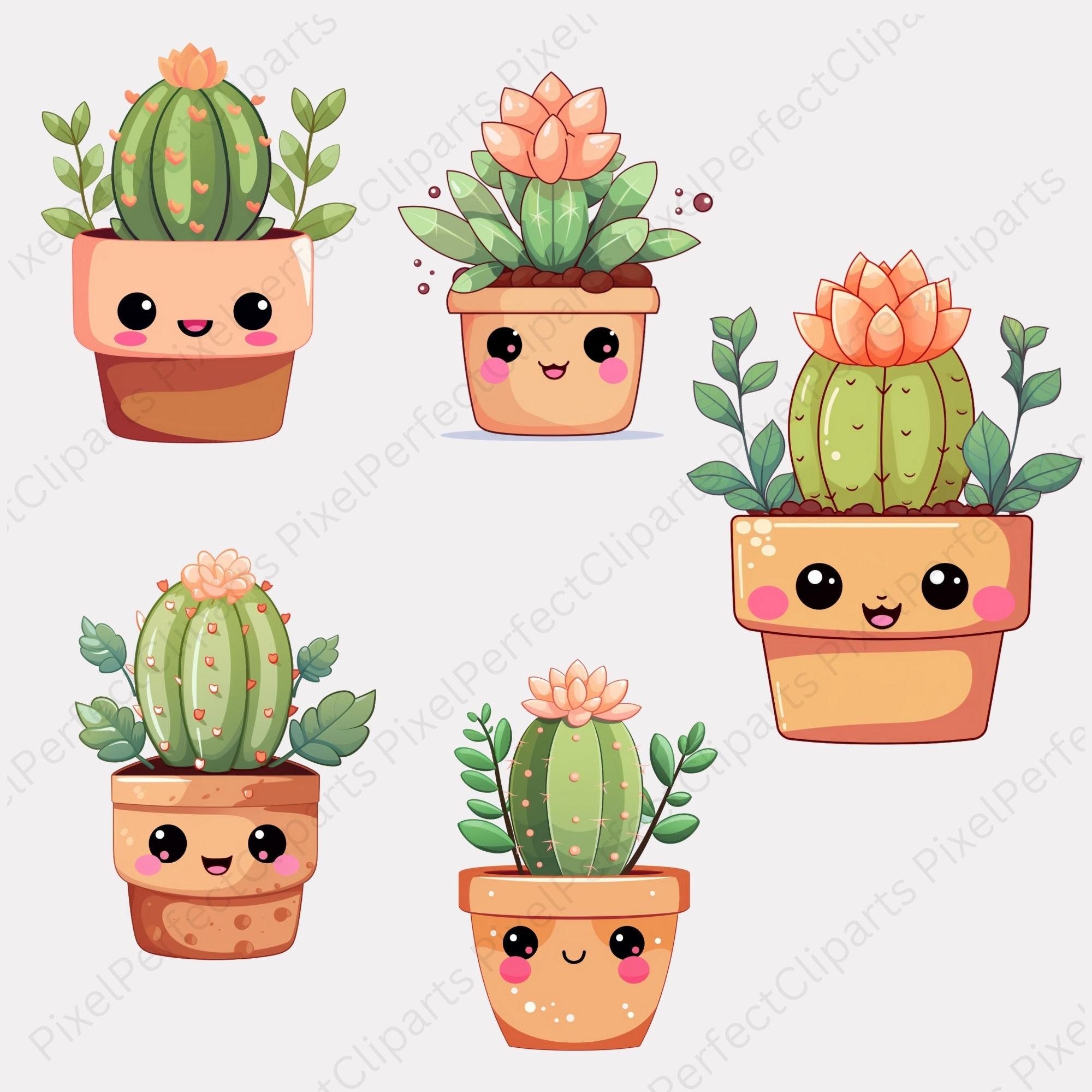 Cute Cactus Clipart PNG Pack of 10 Transparent Background Digital ...