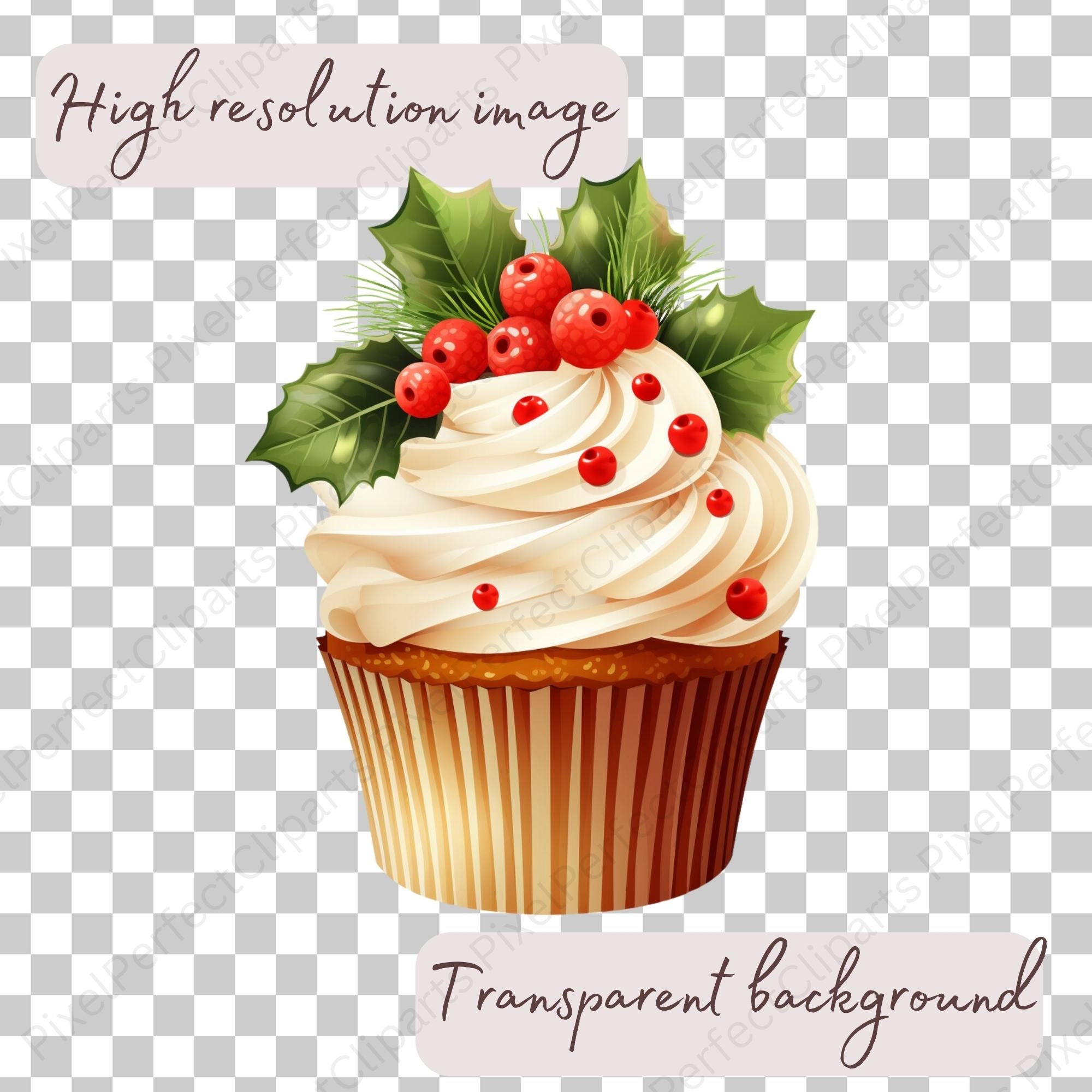 Christmas Cupcake Clipart PNG Pack of 12 Christmas Graphics Digital ...