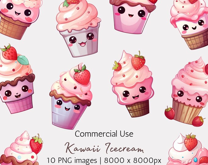 Kawaii Cute Ice Cream PNG Bundle - Etsy Canada