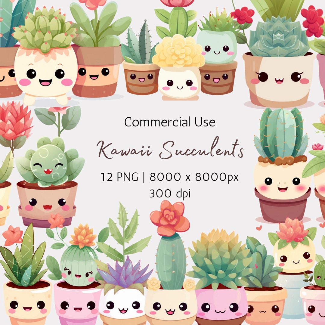 Cute Succulents Clipart PNG Pack of 12 Transparent Background Plant ...