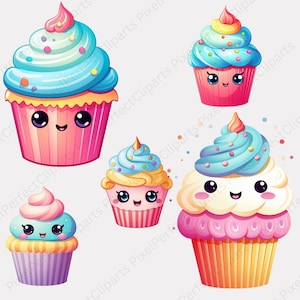 Cute Rainbow Cupcakes Clipart PNG Pack of 10 Transparent Background ...