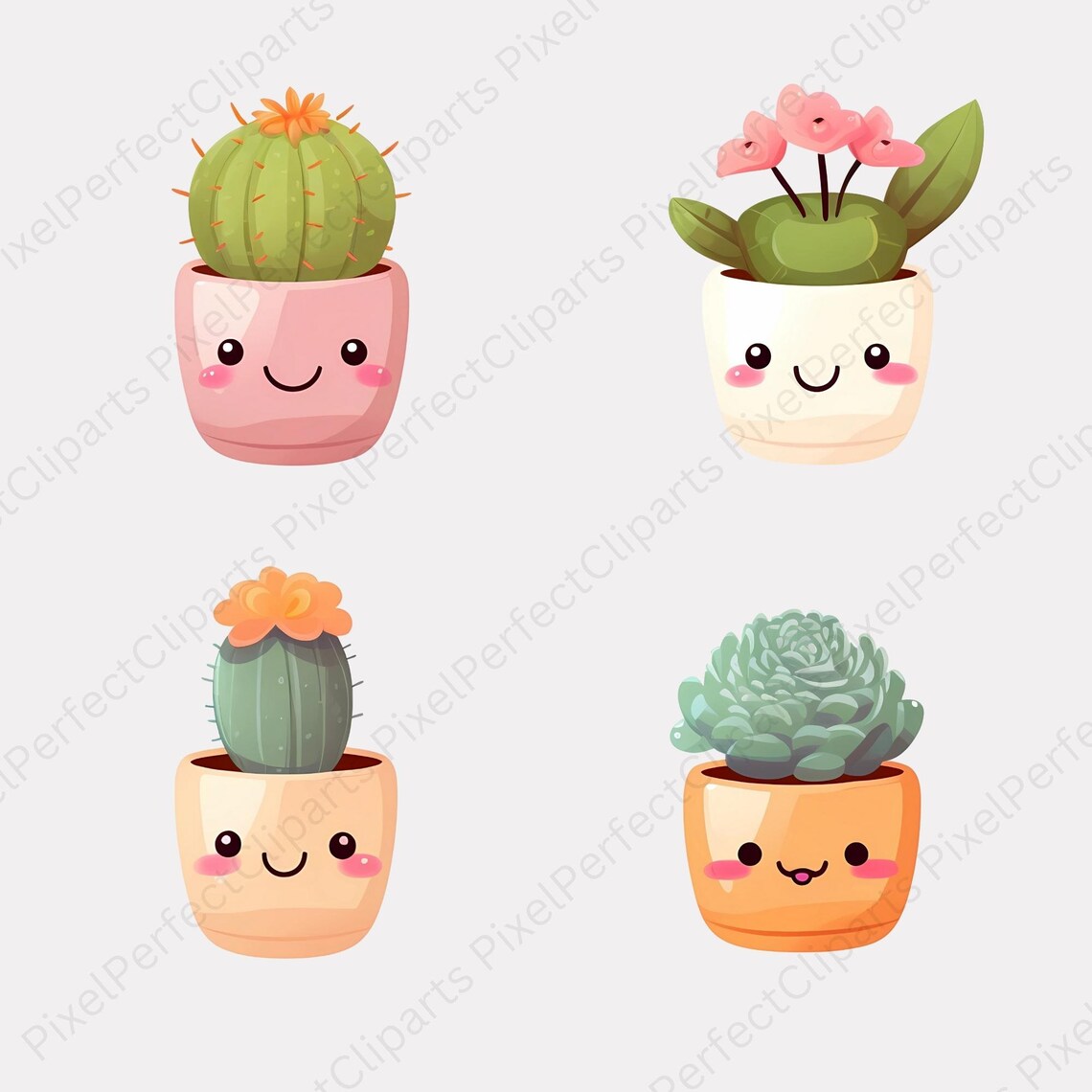 Cute Kawaii Cactus Plant Clipart PNG Pack of 40 Transparent Background ...