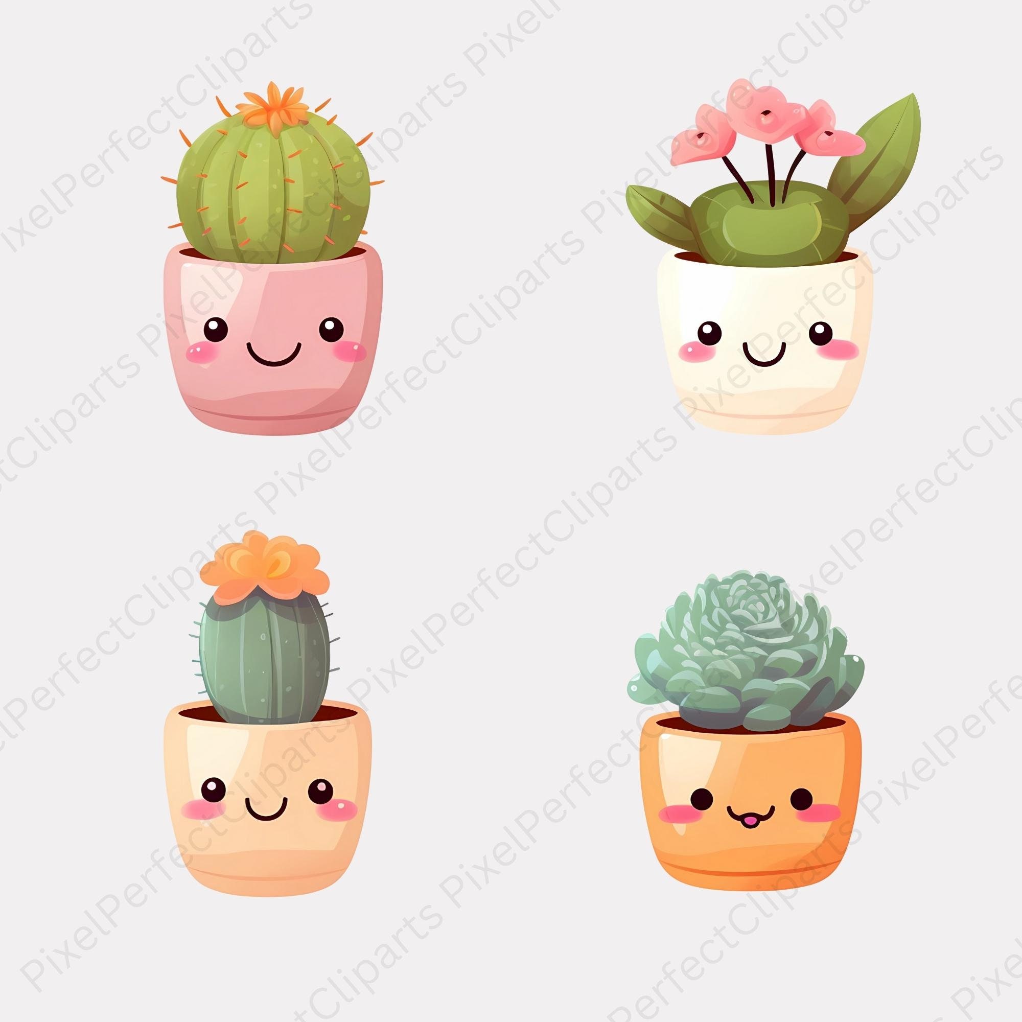 Cute Kawaii Cactus Plant Clipart PNG Pack of 40 Transparent Background ...