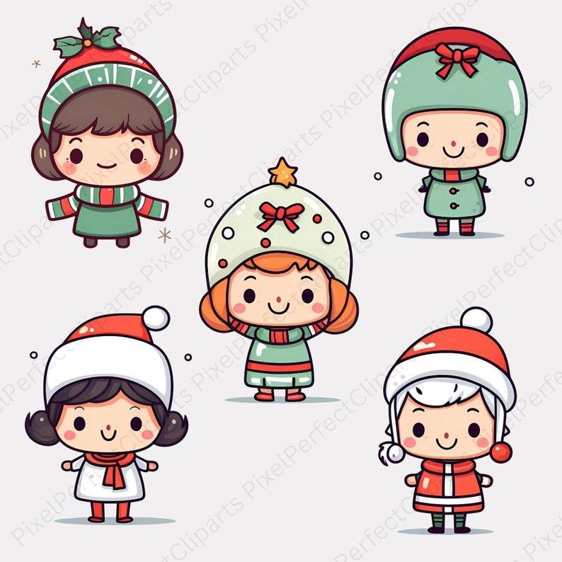 Cute Christmas Chibi Clipart PNG Pack of 10 Christmas Graphics - Etsy