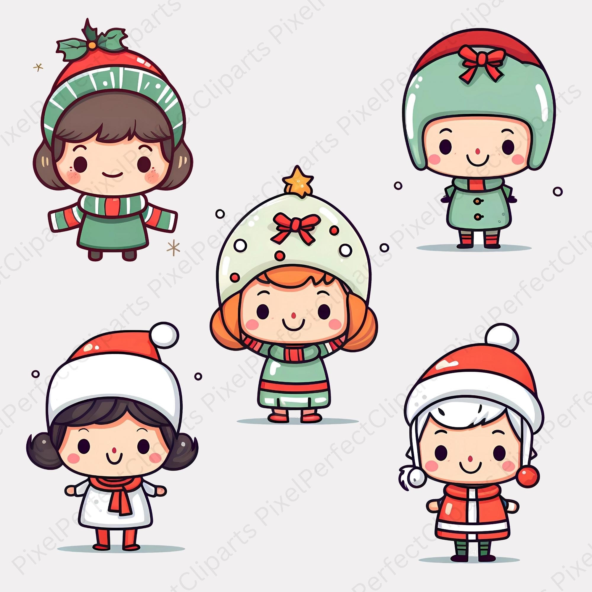 Cute Christmas Chibi Clipart PNG Pack of 10 Christmas Graphics - Etsy
