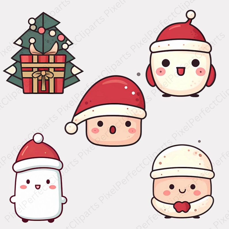Cute Kawaii Christmas Characters Clipart PNG Pack of 15 Transparent ...