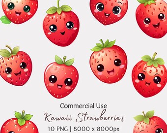 Cute Kawaii Printable Strawberry Tanghulu Clipart / Commercial Use/ PNG ...
