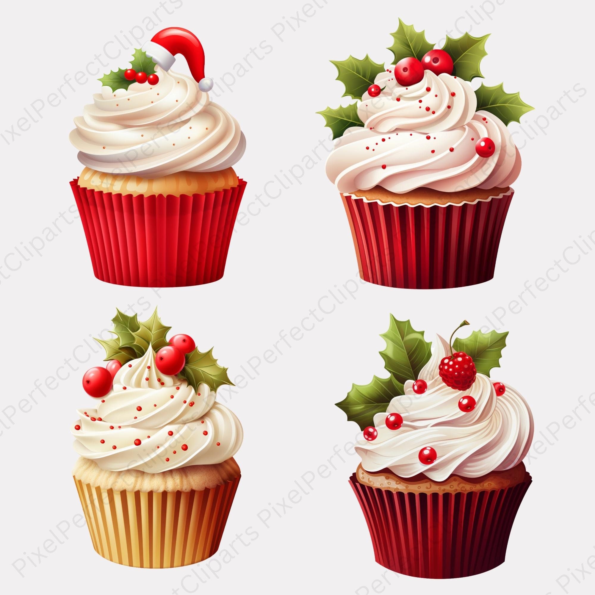 Christmas Cupcake Clipart PNG Pack of 12 Christmas Graphics Digital ...