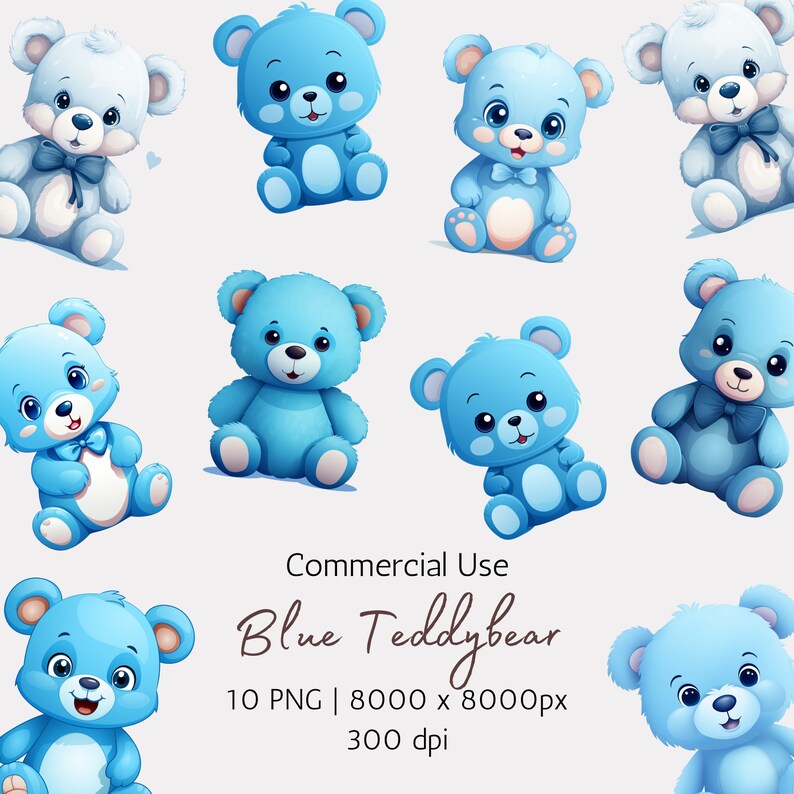 Cute Blue Teddy Clipart PNG Pack of 10 Transparent Background Gender ...