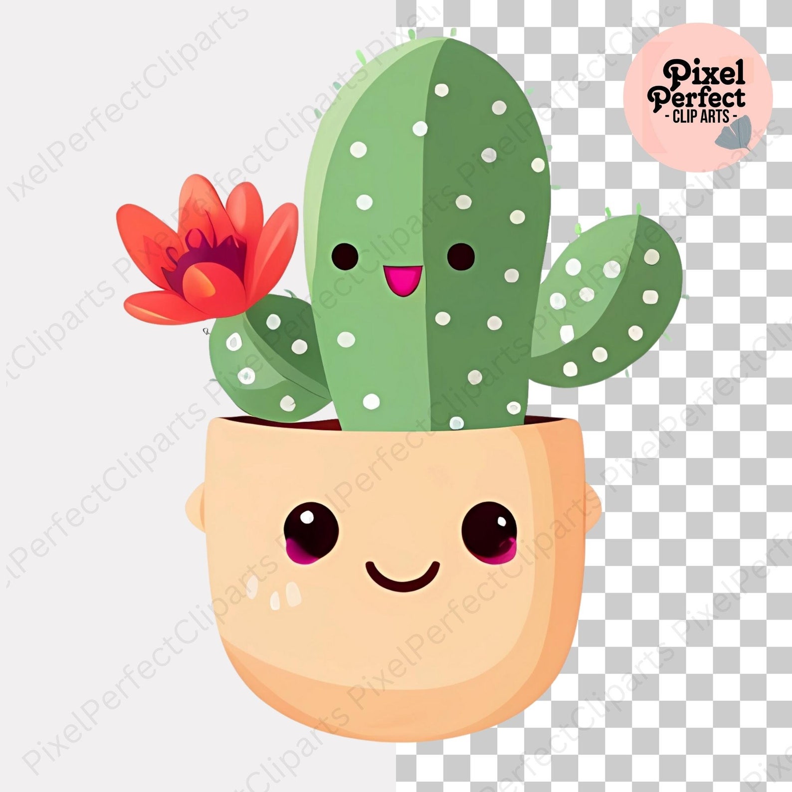 Cute Kawaii Cactus Plant Clipart PNG Pack of 40 Transparent Background ...