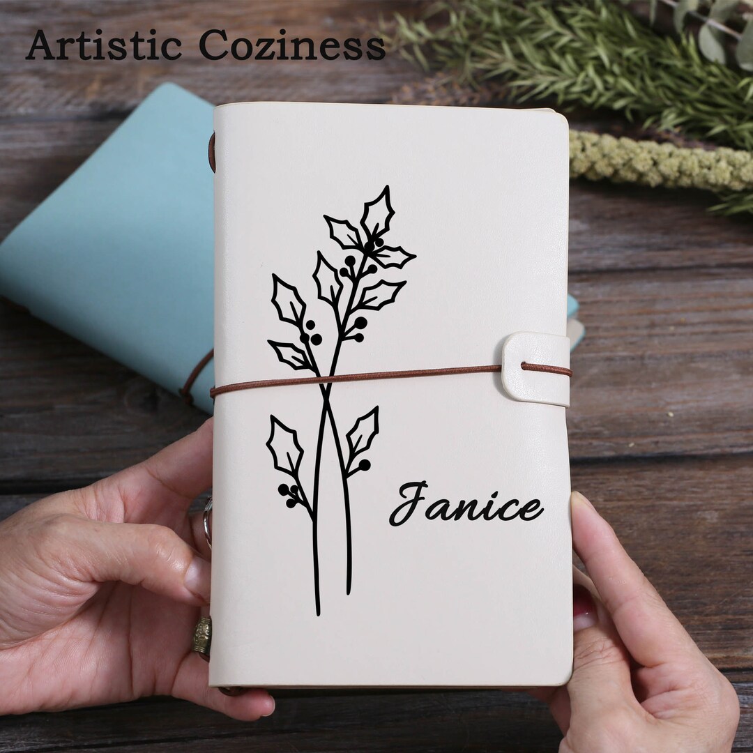 Personalized Birth Flower Journal, Customized Journal, Engraved Name ...