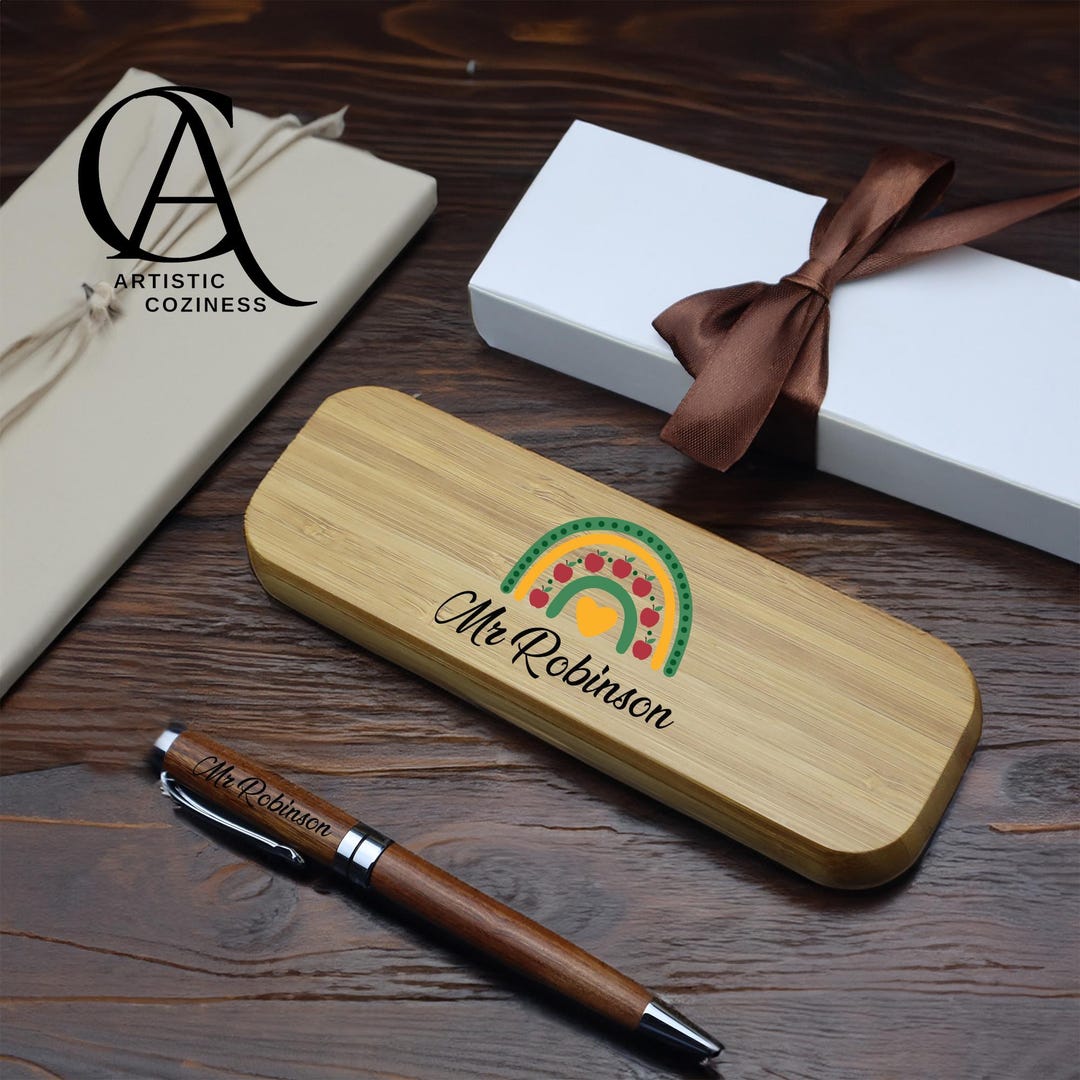 Personalized Teacher Wooden Pen Box, Custom Pen Holder Box, Pen ...