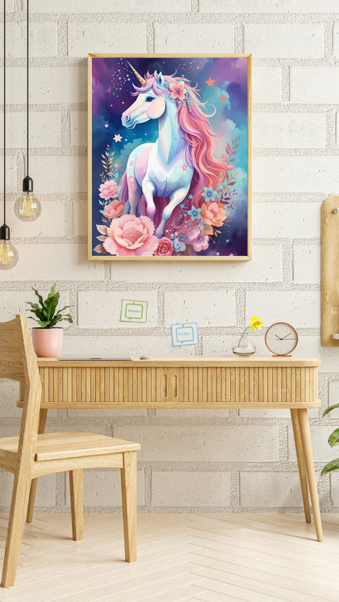 Mystical Boho Unicorn Art Print - Whimsical Flowers and Stars | Wall ...