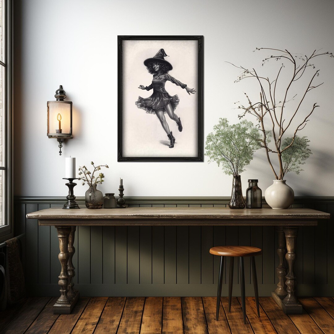 Frolicking Witch | Dark Academia Wall Art Print Gothic Decor Black and ...