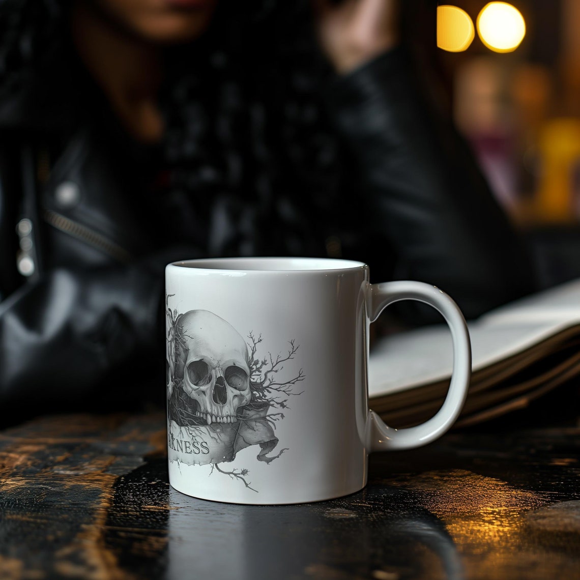 Sweet Darkness White Glossy Mug | Baroque Skull Soft Goth Coffee Witchy ...