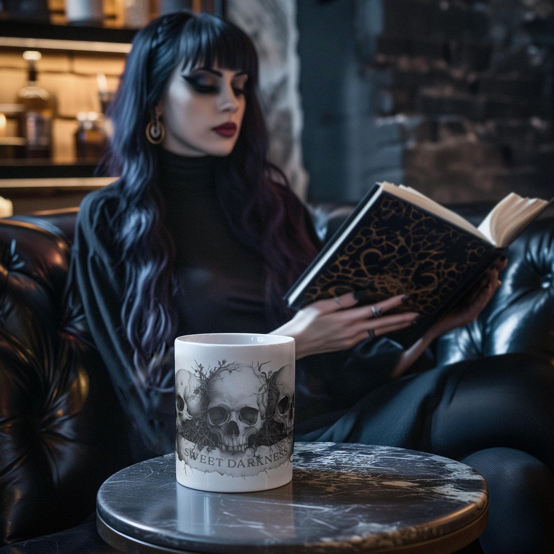 Sweet Darkness White Glossy Mug | Baroque Skull Soft Goth Coffee Witchy Brew Mug Dark Academia ...