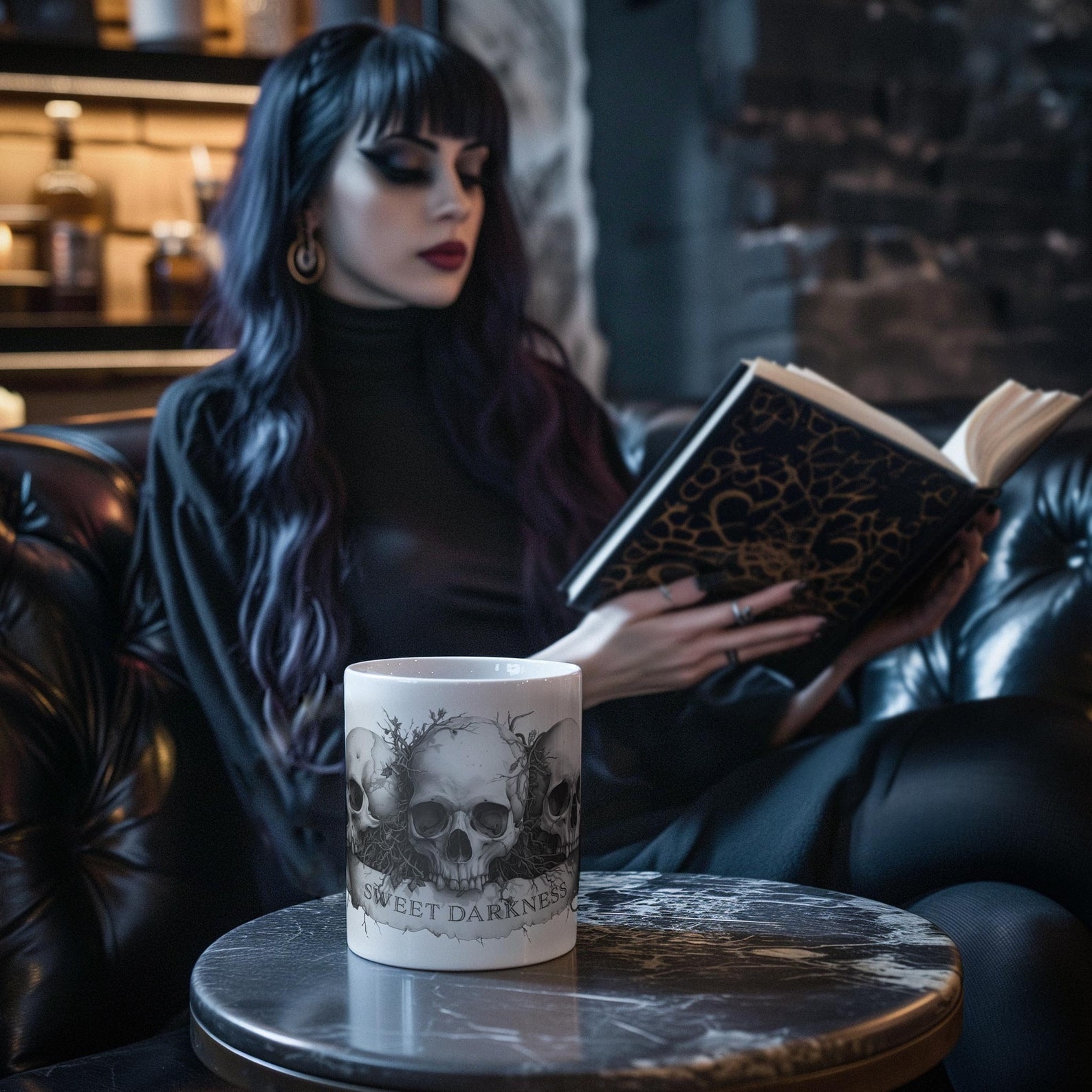 Sweet Darkness White Glossy Mug | Baroque Skull Soft Goth Coffee Witchy ...