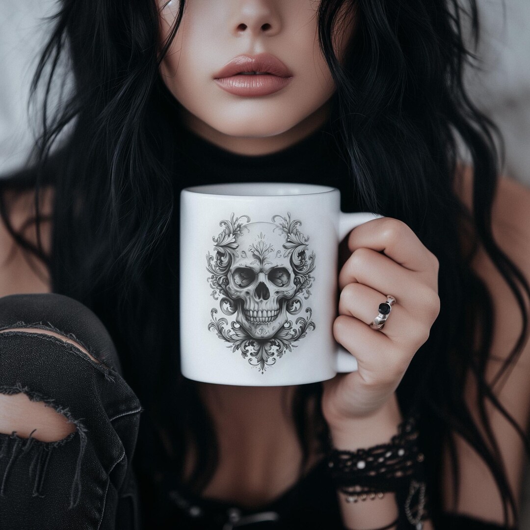 Filigree Skull White Glossy Mug | Baroque Skull Soft Goth Coffee Witchy ...