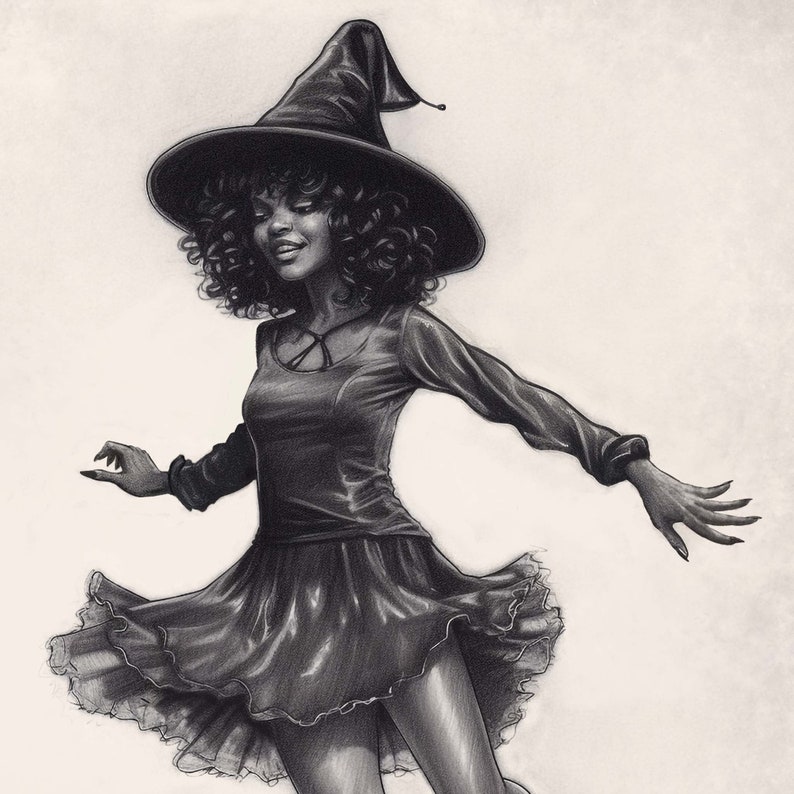 Frolicking Witch | Dark Academia Wall Art Print Gothic Decor Black and ...