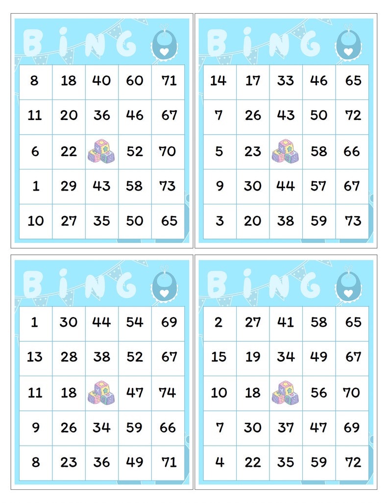 Pink & Blue Baby Shower Bingo Cards - Gender Reveal Game - 1/2/4/6 Pack ...