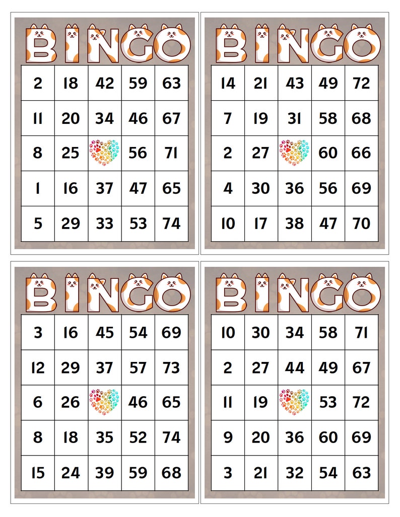 Adorable Pet-themed Bingo Cards - 300 Unique Designs, Cute Animals ...